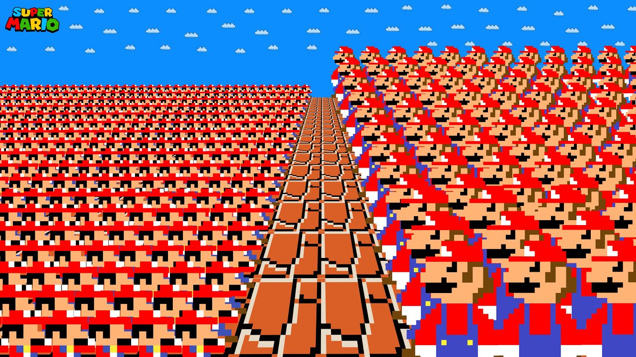 If 100 Tiny Mario vs 100 Super Mario in Maze Mayhem | Game Animation ...