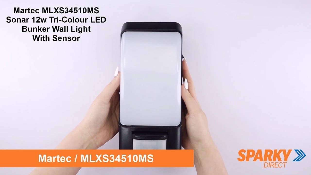 Martec MLXS34510MS | Sonar 12w Tri-Colour LED Bunker Wall Light With Sensor - YouTube