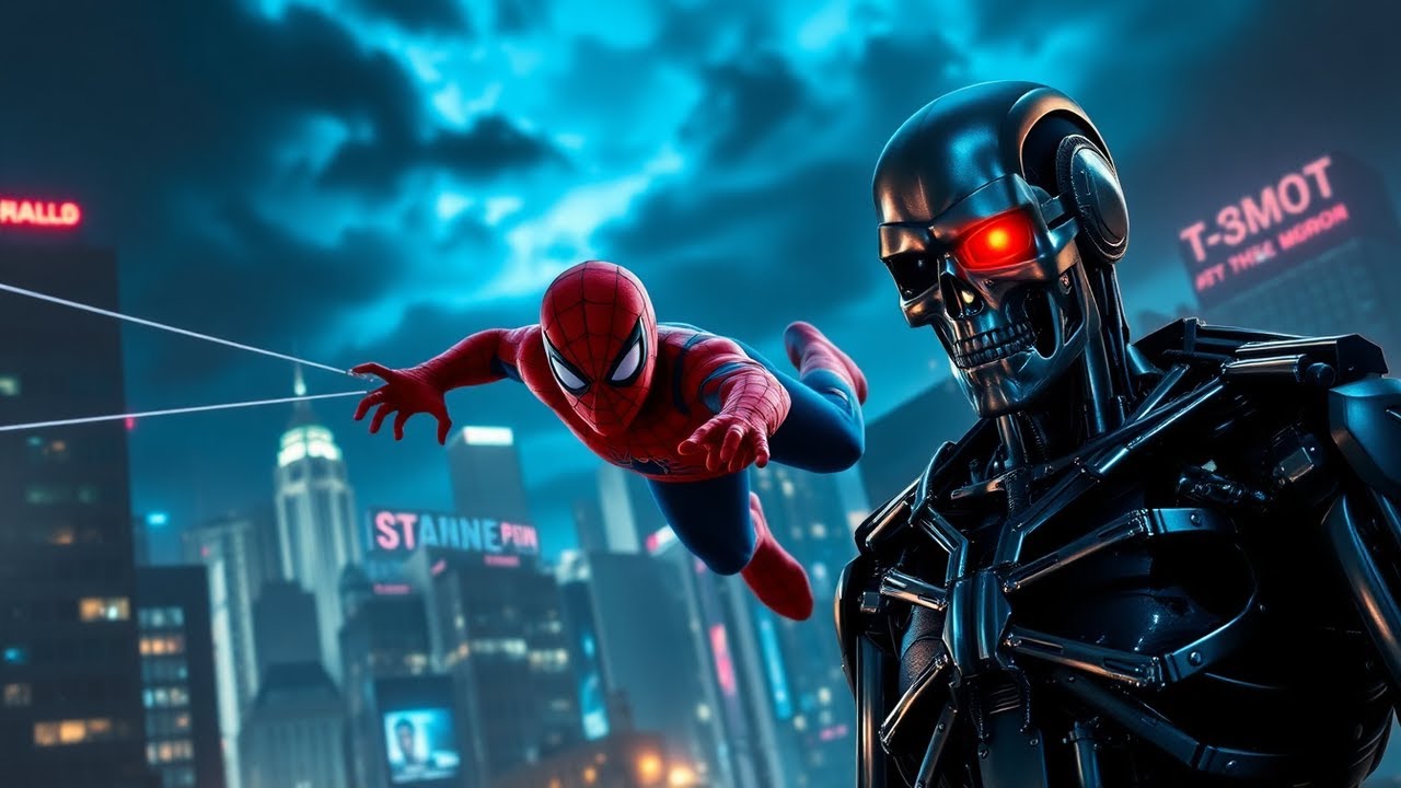 Epic Showdown Terminator Battles Spiderman in a Time Travelling ...