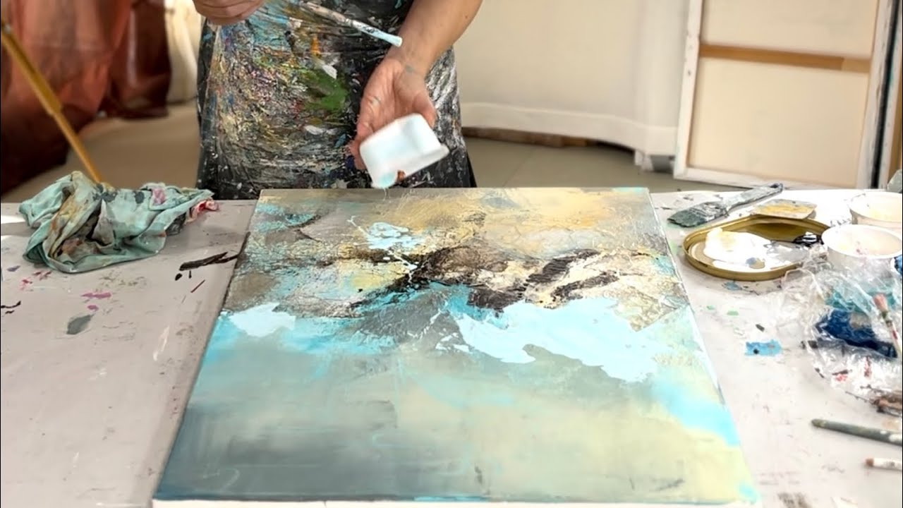 WOW Effekt! Abstrakte Acrylmatechniken - Alu - Schichtungen - große Leinwand - Struktur - YouTube