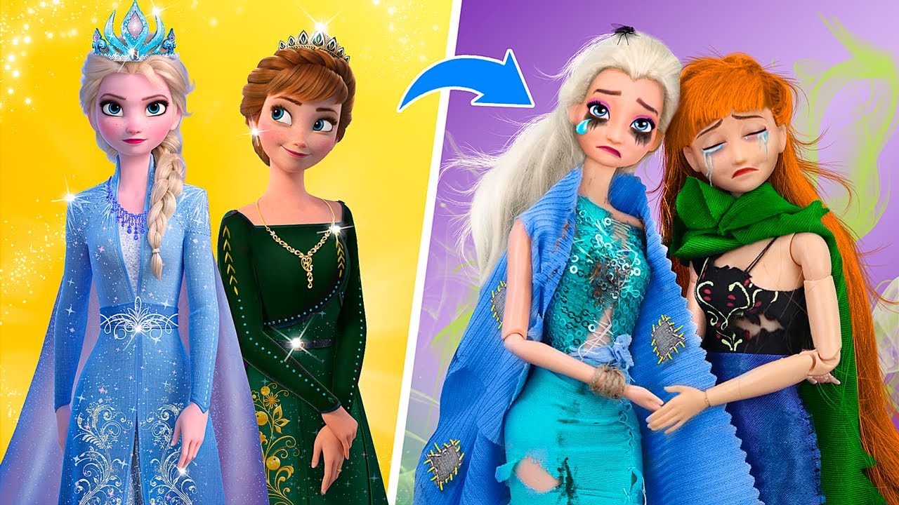 Elsa and Anna from Rich to Broke / 30 Frozen DIYs - YouTube
