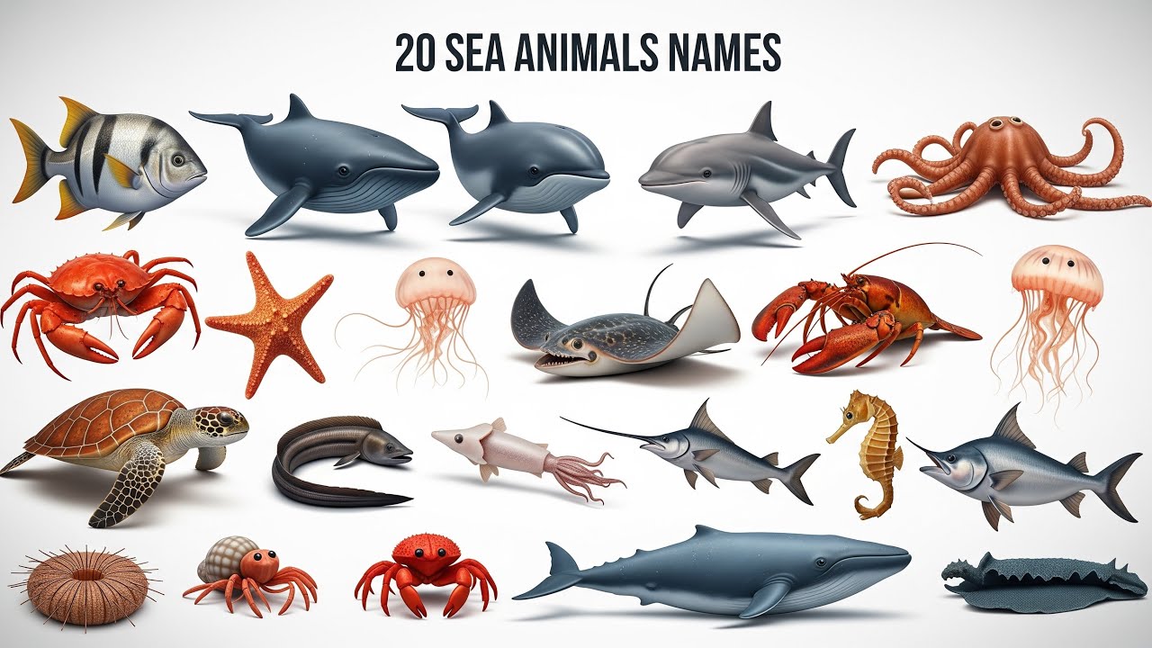 Learn 20 Sea Animals Names | Educational Video for Kids | Ocean Animals ...