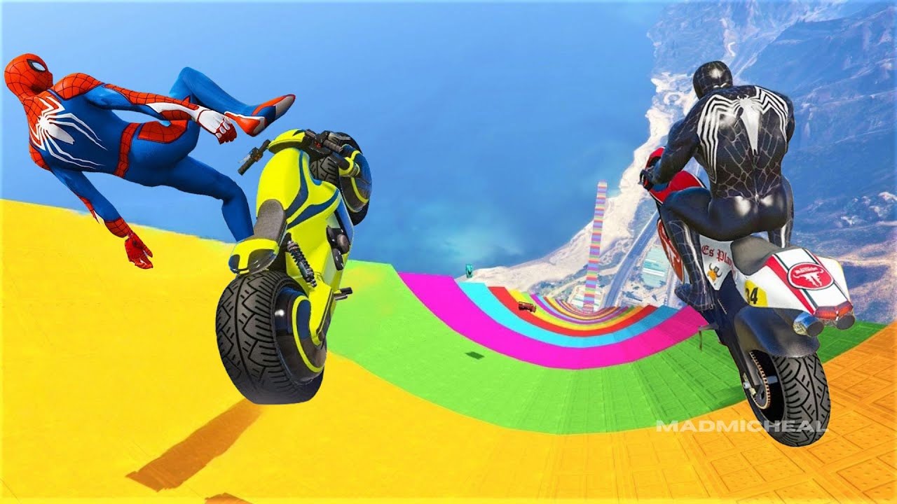 GTA 5 SPIDERMAN vs MEGA RAMP JUMP 420( Spider-Man Jumps with Cars ...