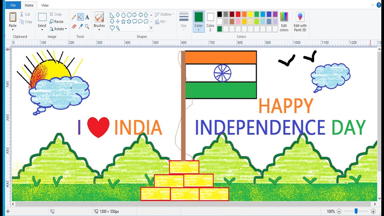 Independence Day Drawing | How to Draw in Ms Paint | drawing in paint ...
