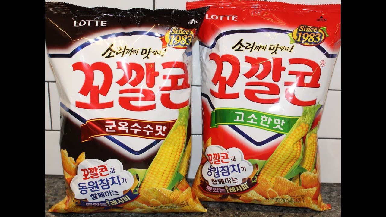 LOTTE: Kokkal BBQ Corn Snack & Kokkal Roasted Corn Snack Review - YouTube