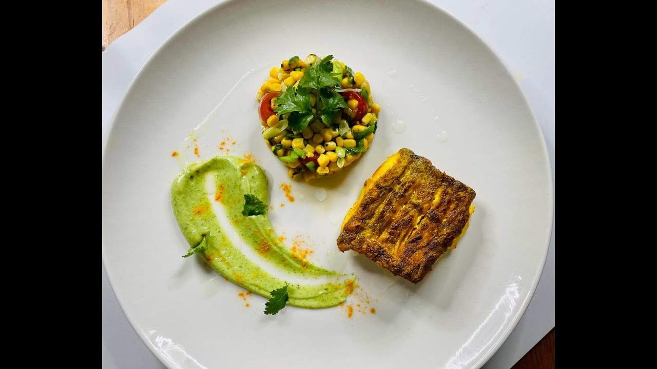 Pan fry Irish Hake fish with sweetcorn salsa and fusion style Avocado ...