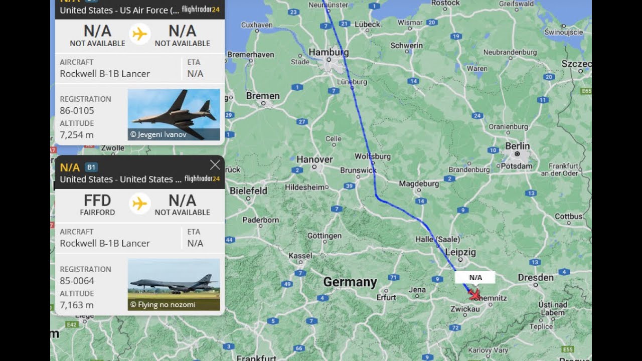 U.S. B1-B "LANCER" NUCLEAR BOMBERS, FLYING OVER GERMANY AS RUSSIAN ...
