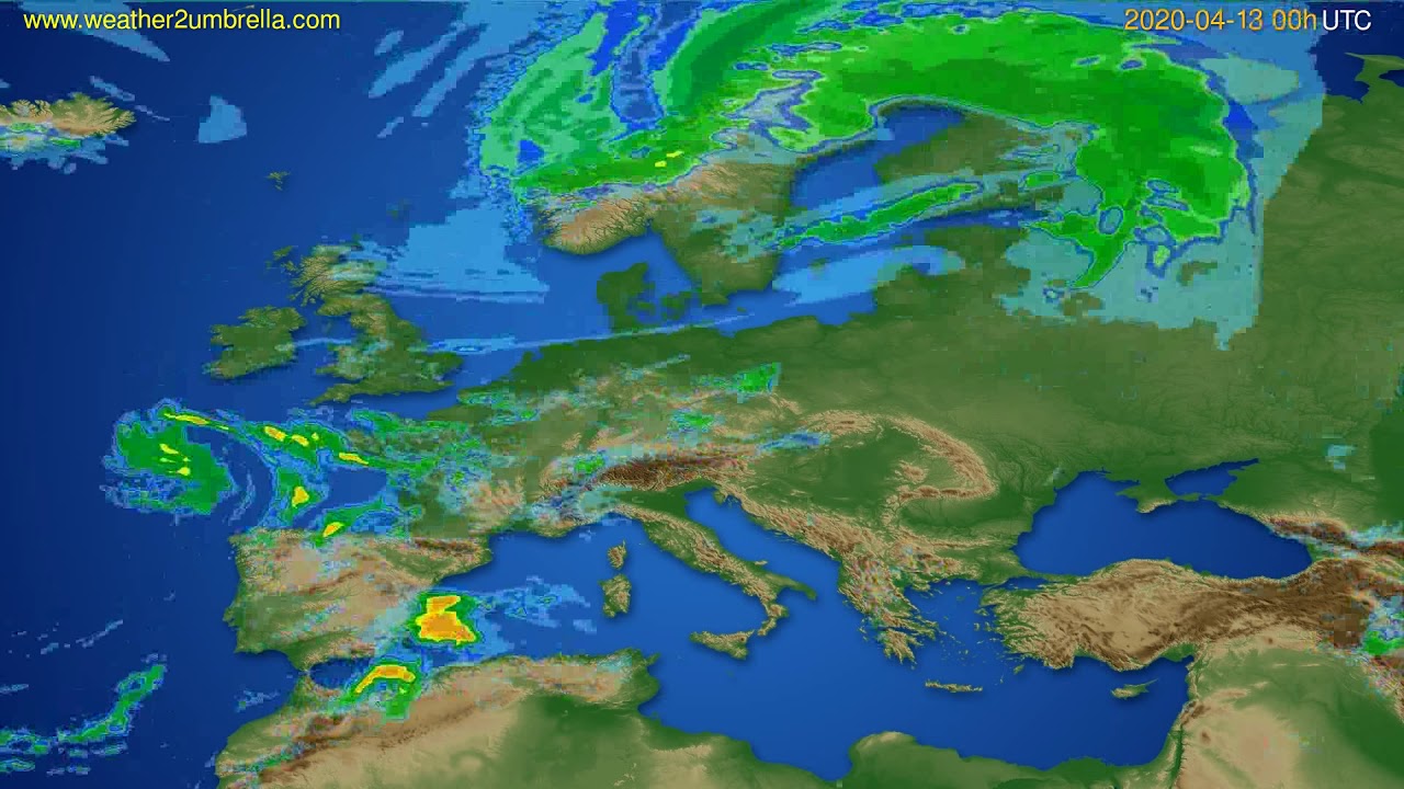 Radar forecast Europe // modelrun: 12h UTC 2020-04-12 - YouTube