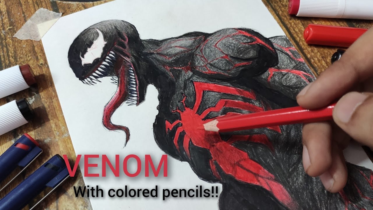 How I drew Venom!!🤩 with colored pencils | Draw with May - YouTube