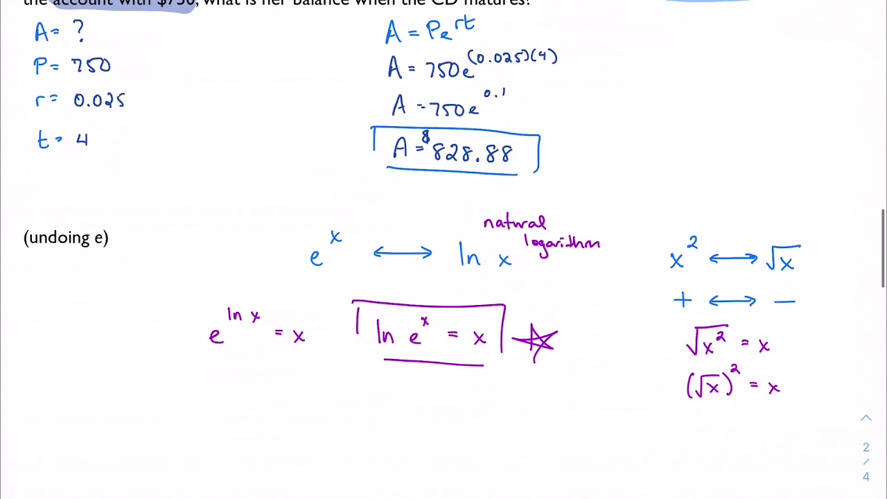 2.4, part 3: Continuous compound interest (Financial Algebra) - YouTube