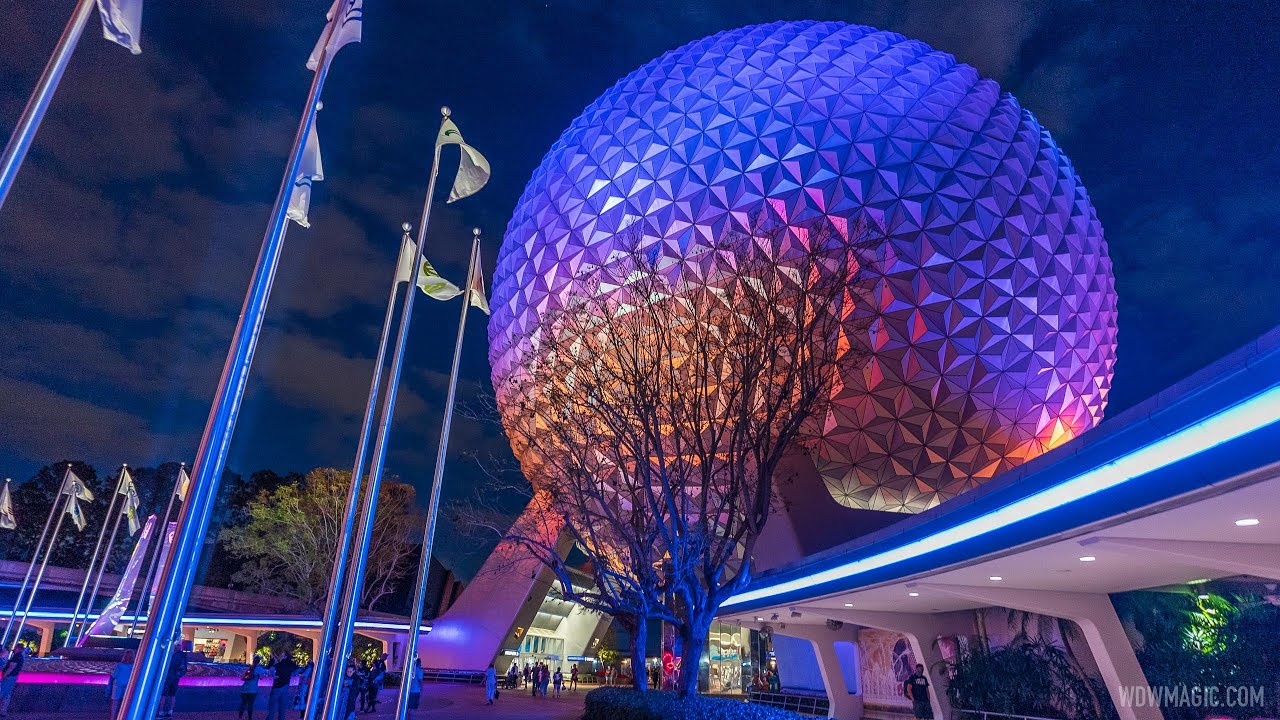 New EPCOT main entrance perimeter outline lighting - YouTube