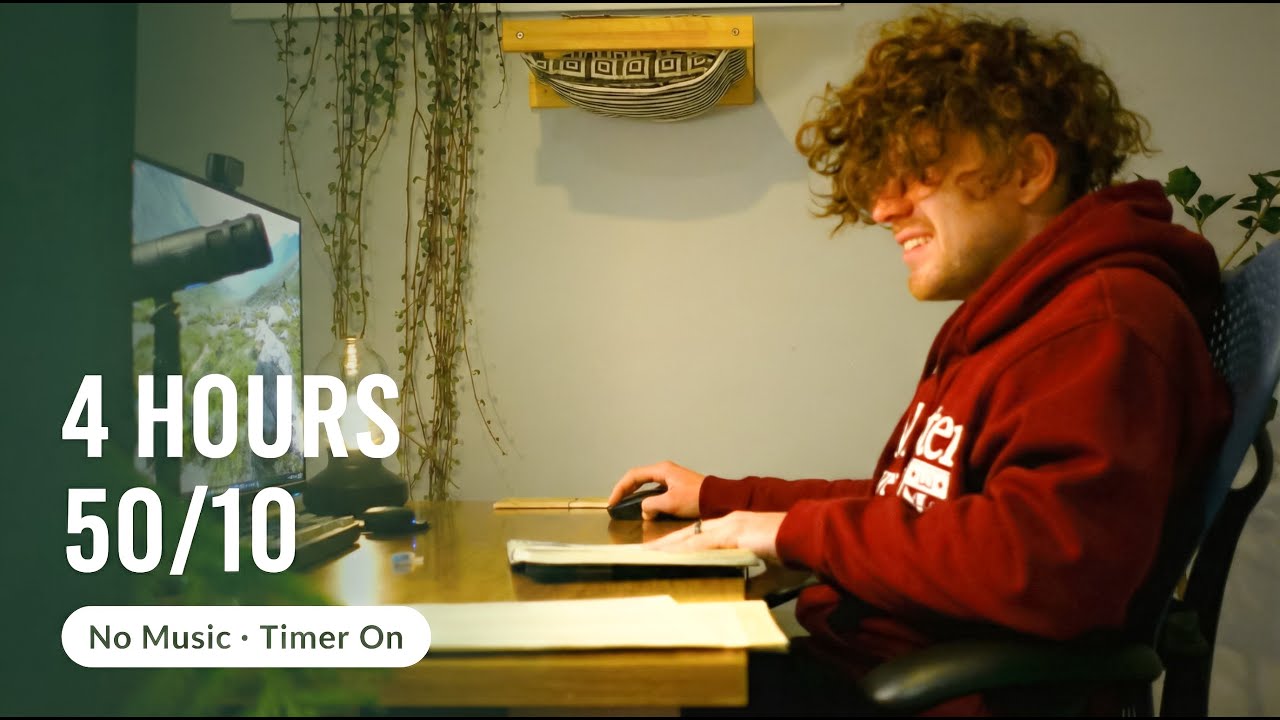 Quiet Focus Room LIVE (4 Hours) — 50/10 Pomodoro, No Music | Study With Me & Body Doubling - YouTube