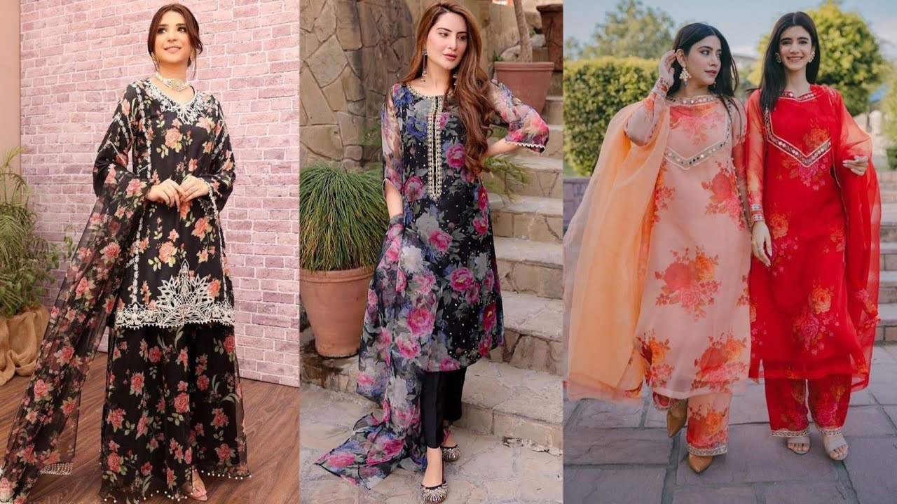 Printed organza full dress design| Full suit designing ideas - YouTube
