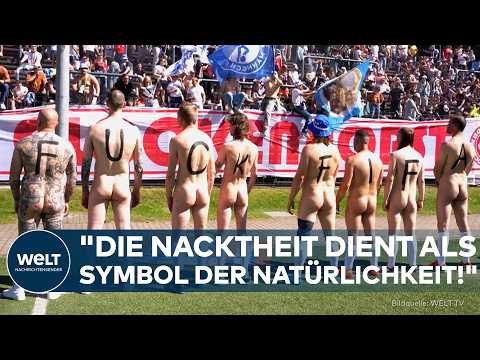HERNE: Fußball ohne Trikots? Nackte Fußballgruppe protestiert gegen WM und zunehmenden Kommerz!