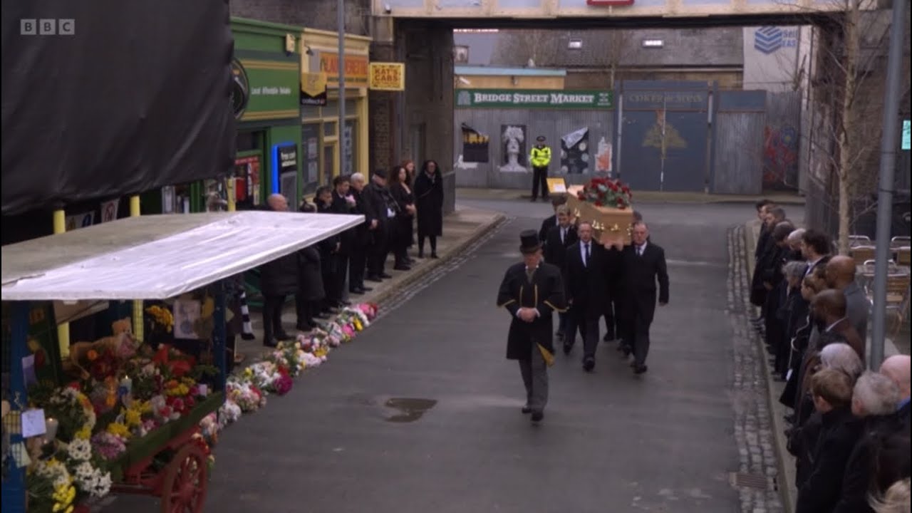 Eastenders Ian Peter Zack Harvey Alfie and Freddie walk Martin’s coffin ...