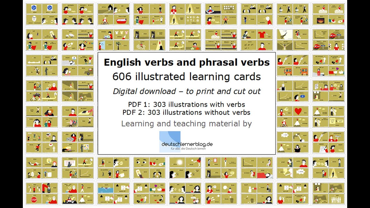 303 English verbs and phrasal verbs - illustrated learning cards - YouTube