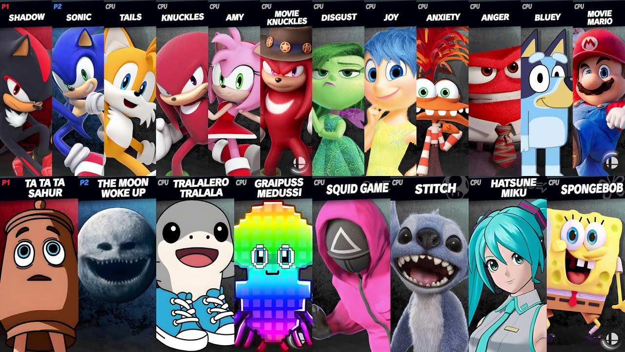 Sonic vs Mario vs Italian Brainrot vs Squid Game vs Stitch vs Miku Moon ...