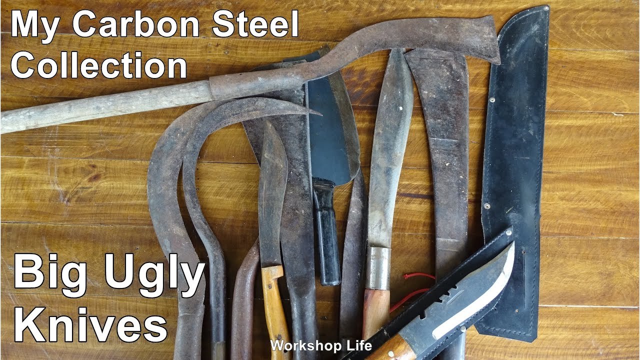 My big ugly knife collection, handmade carbon steel knives. - YouTube