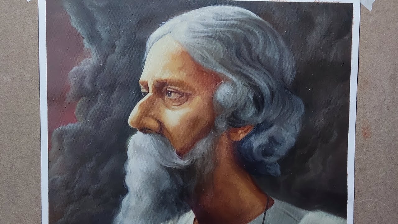 Rabindranath Tagore portrait painting with oil colour -time lapse full ...