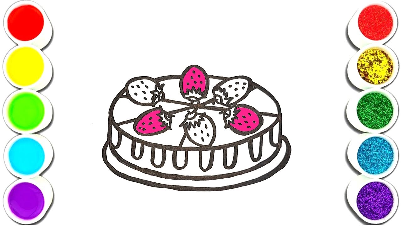 Strawberry cake Drawing,Painting and Coloring for Kids, Toddlers Easy ...