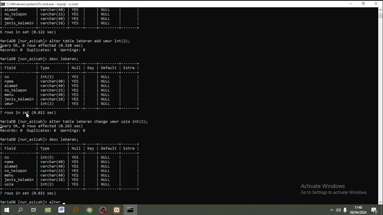 membuat database di cmd menggunakan xampp - YouTube