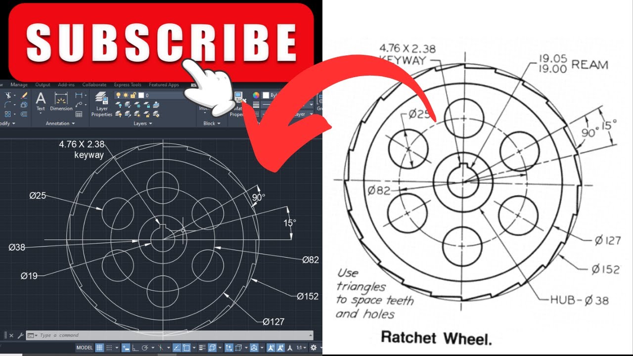 video 5 Ratchet wheel || how to make Ratchet wheel in AutoCAD - YouTube