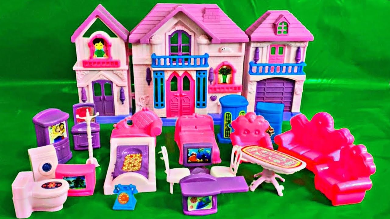 6 Minutes Satisfying with Unboxing Cute Pink Doll House Play Set ASMR ...