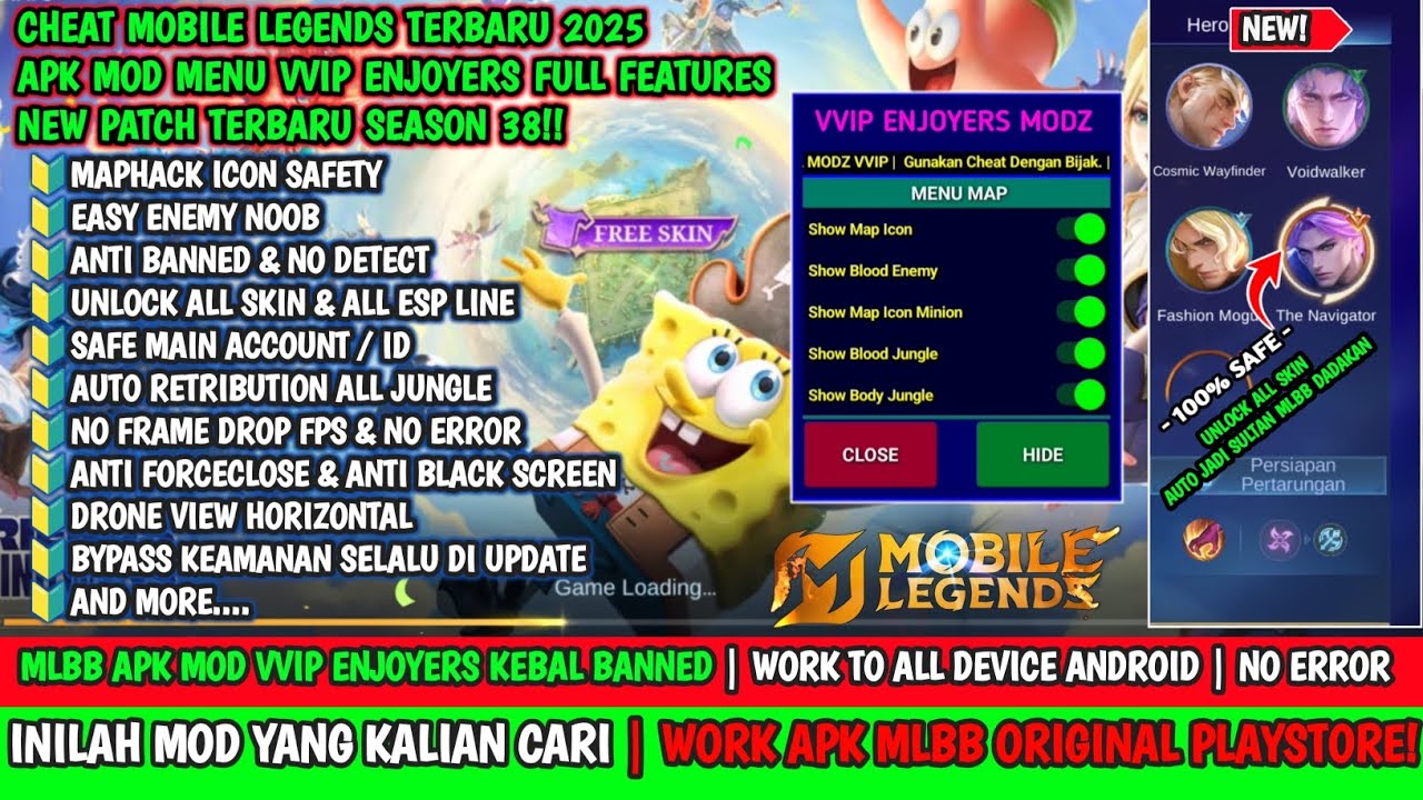 CHEAT ML TERBARU 2025 | MOD MENU APK UNLOCK ALL SKIN MLBB | VVIP ...