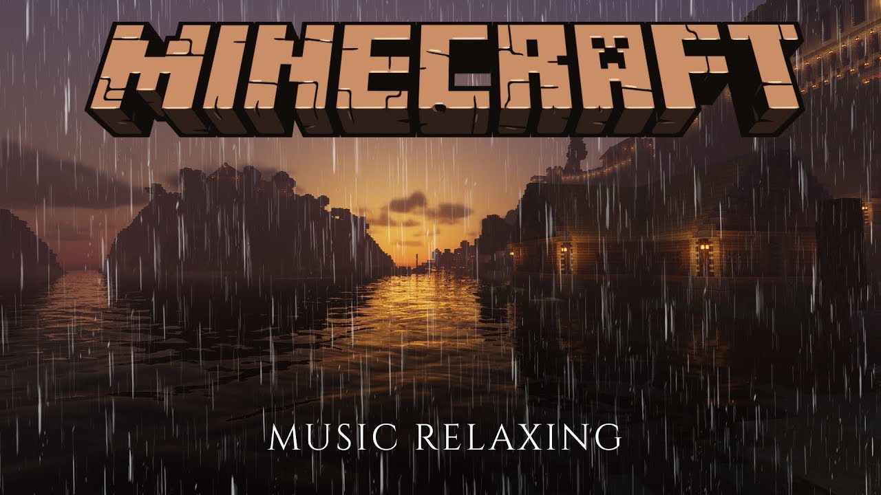 Calm river at sunset in the rain🌨 / Minecraft Music + Rain & Thunder to ...