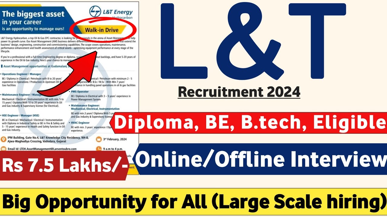 L&T New Vacancy OUT 🔥 | Permanent | CTC: 7.5LPA | L&T Jobs 2024 | L&T ...