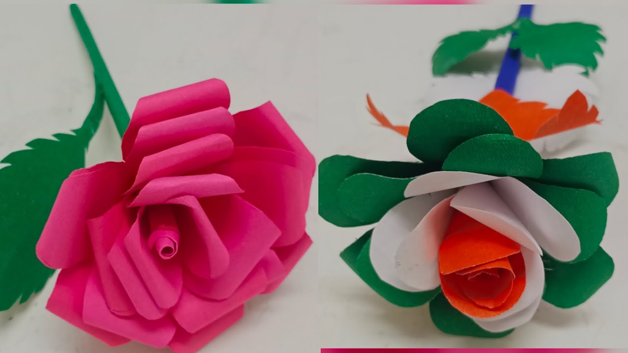 How_To_Make_Tricolor & Rose_Paper_Flower🌹🌹💐💐 - YouTube