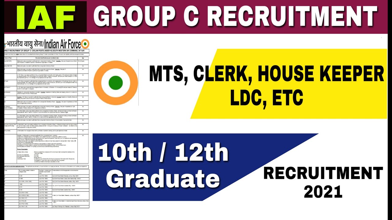 IAF Group C Recruitment 2021 | LDC, MTS, Store Keeper | IAF Offline ...