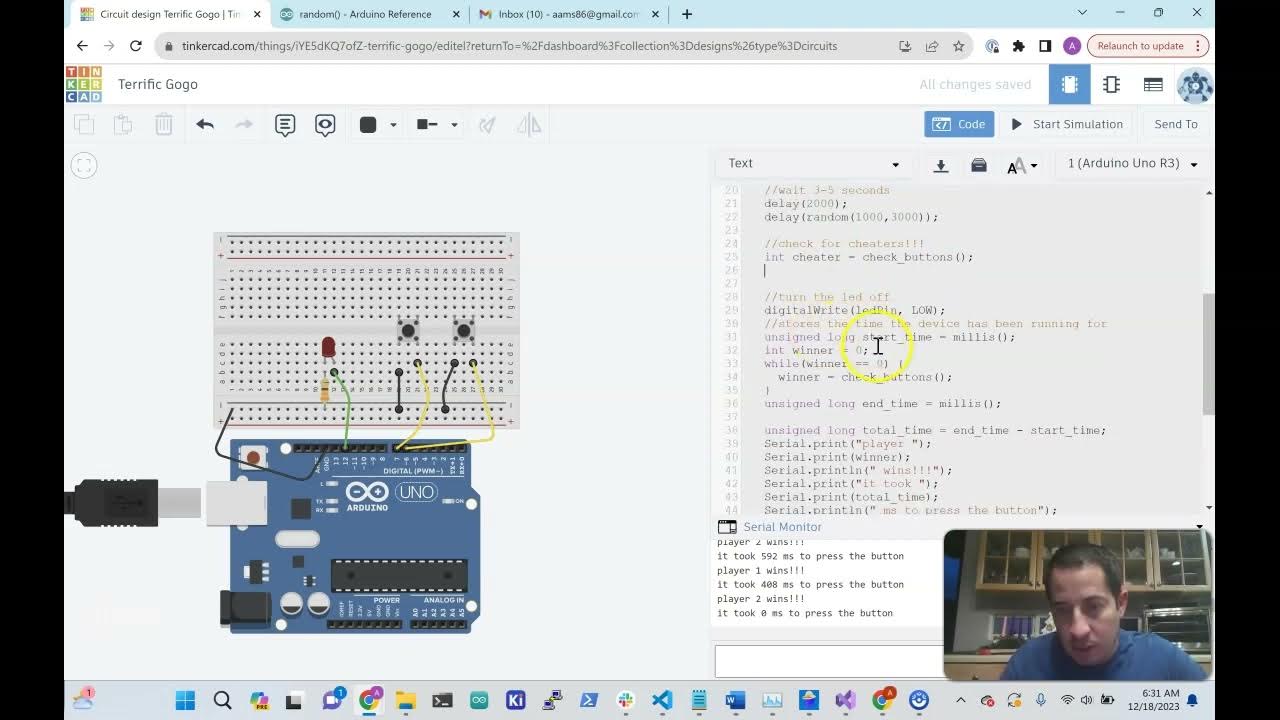 Build a reaction time game with the Arduino Uno - part 2 -- stop the cheaters! - YouTube