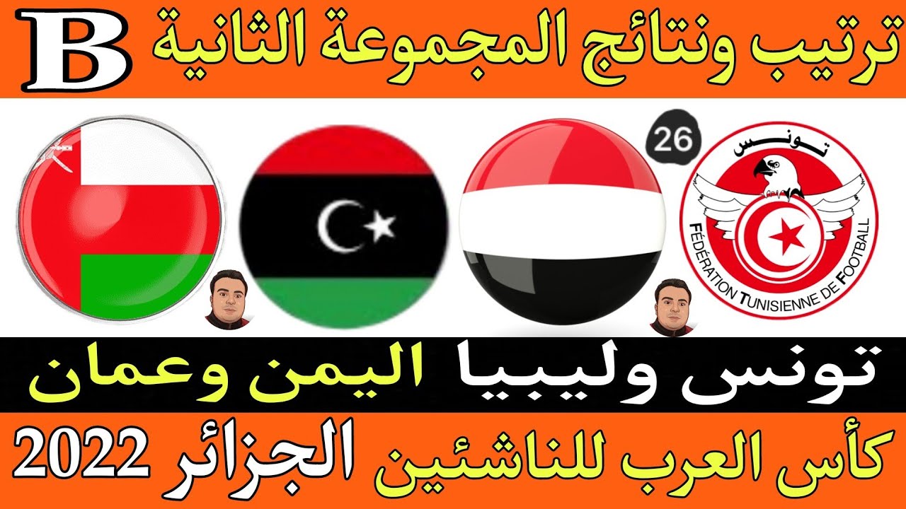 ترتيب المجموعه الثانيه B من كأس العرب للناشئين 2022 ترتيب مجموعة