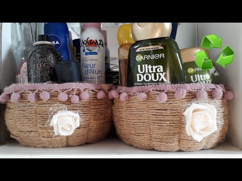 Burlup, jute Bathroom organiser  2 DIY. منظم للحمام بخيط الخيش وقارورة بلاستيكية كبيرة لا ترميها