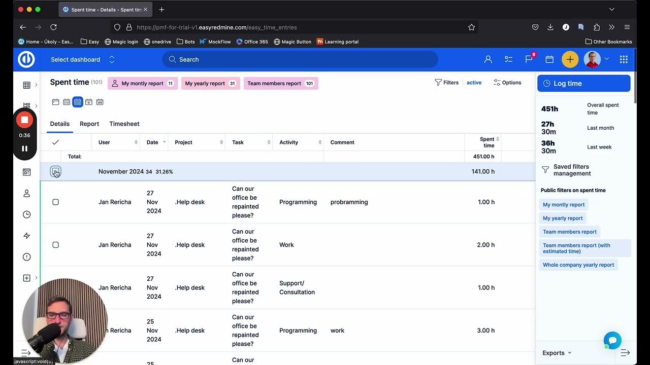 Easy Redmine: Reporting of spent time - YouTube
