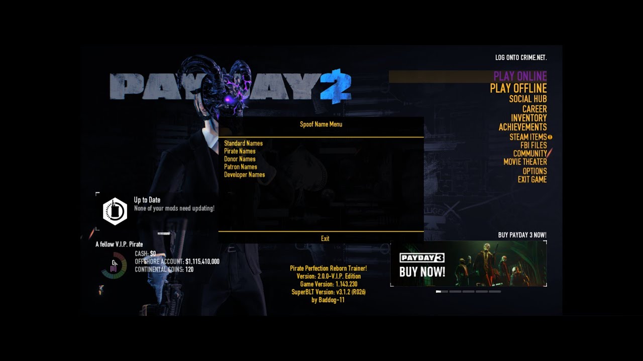 how to change your name tutorial-payday 2 -pirate perfection-vip - YouTube