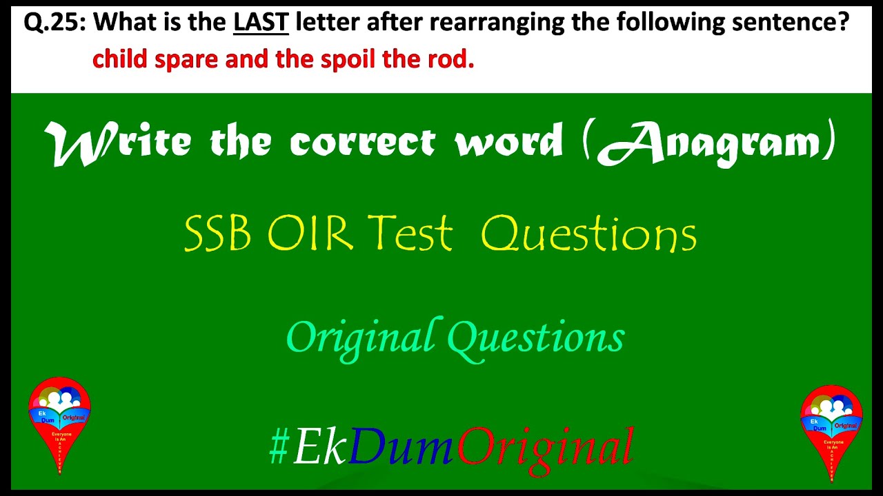 Write the correct word (Anagram) || SSB OIR Original Questions || Hindi - YouTube
