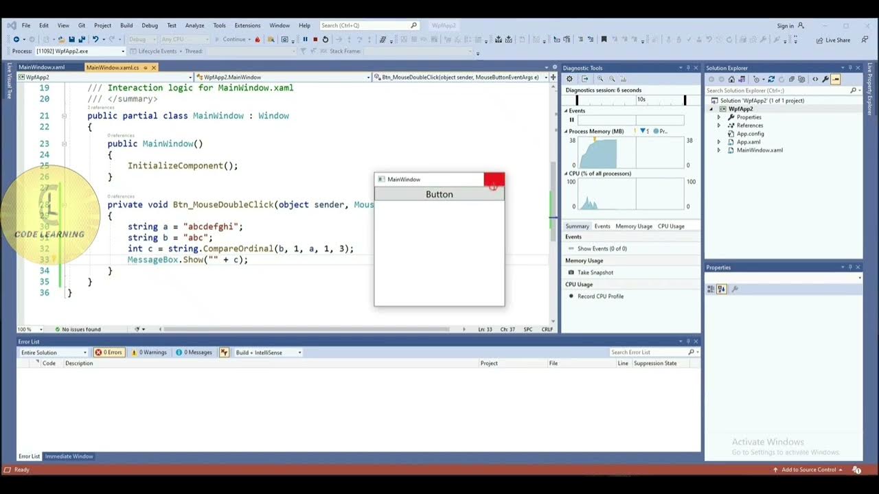 WPF | String functions 'CompareOrdinal' | CodeLearning - YouTube