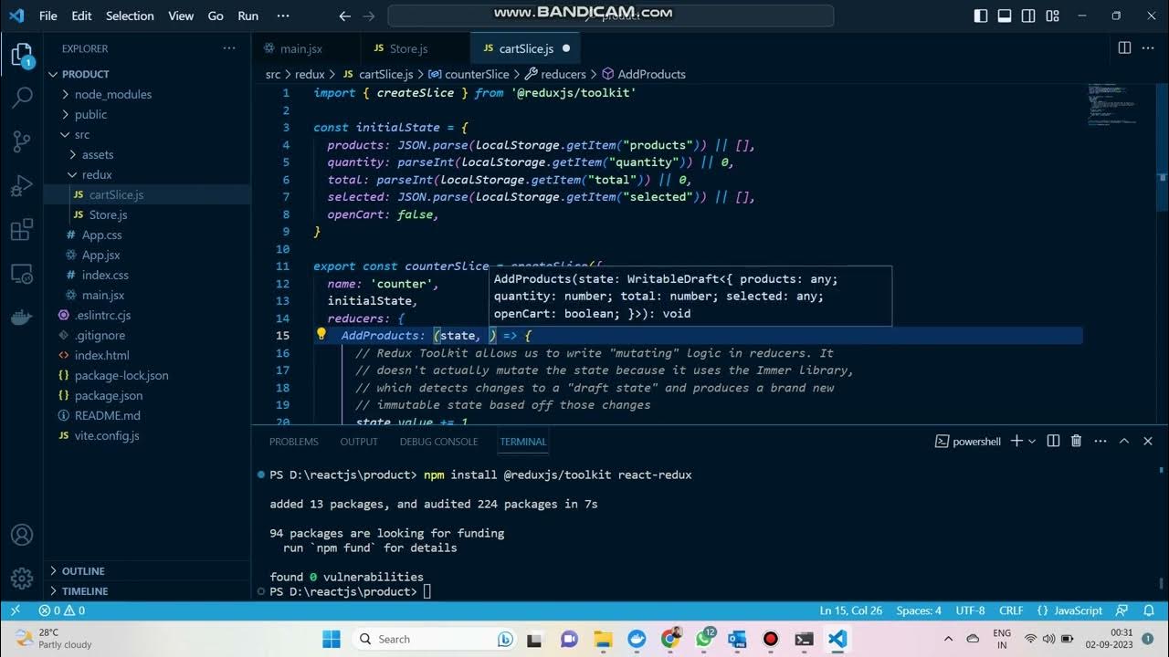Ecommerce Redux toolkit cart slice complete code - YouTube