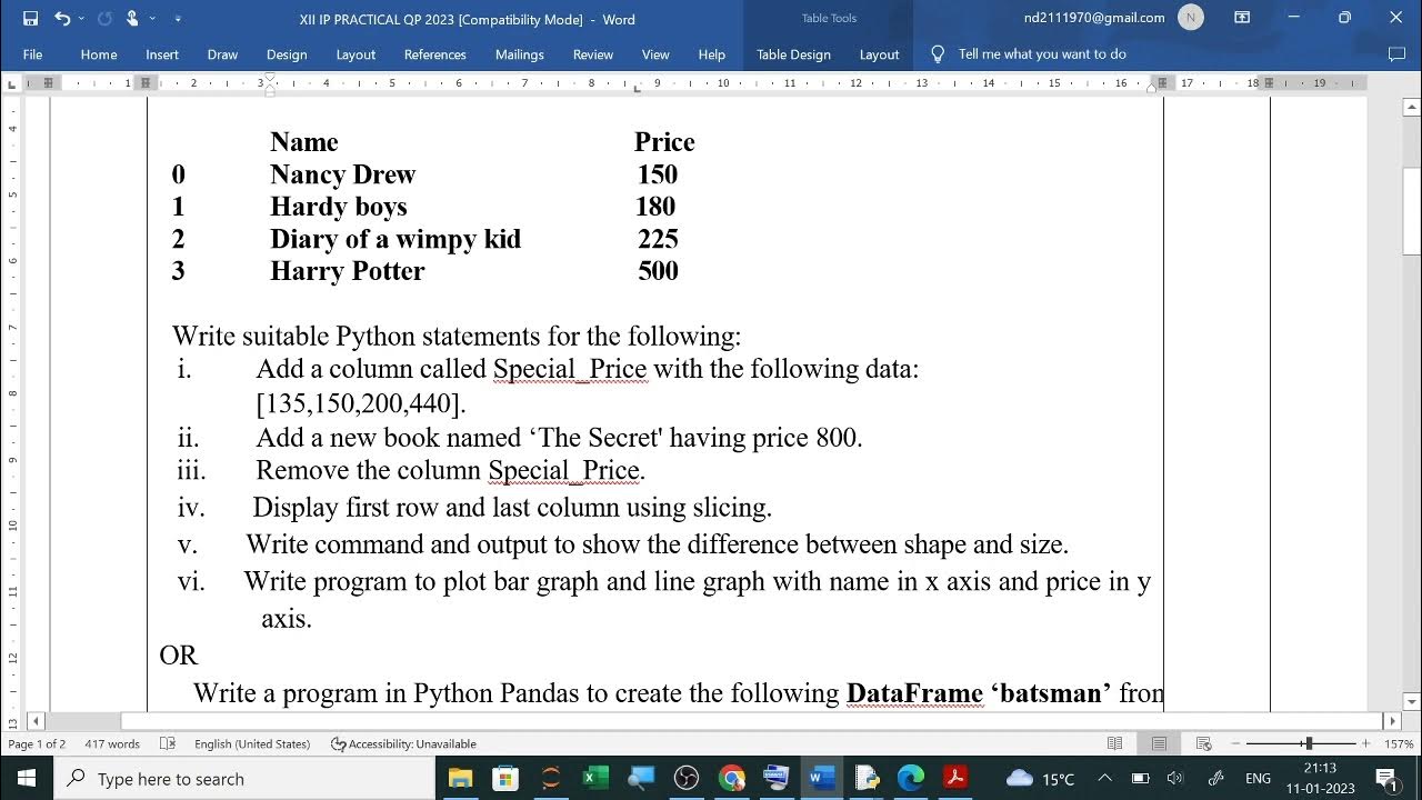 CLASS 12 INFORMATICS PRACTICES PRACTICAL QP SOLVED - YouTube