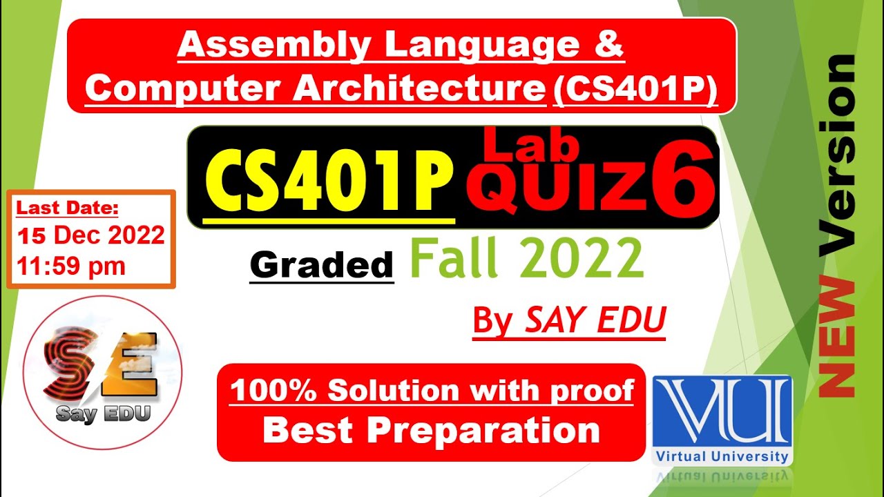 Cs401p Lab 6 Quiz Fall 2022 Computer Architecture And Assembly Language Say Edu کہو پڑھو