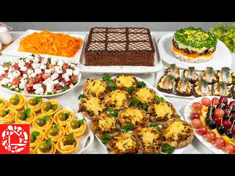 Festival masası için MENÜ. 8 yemek pişiriyorum. Kek, Salata, Atıştırmalıklar ve Et