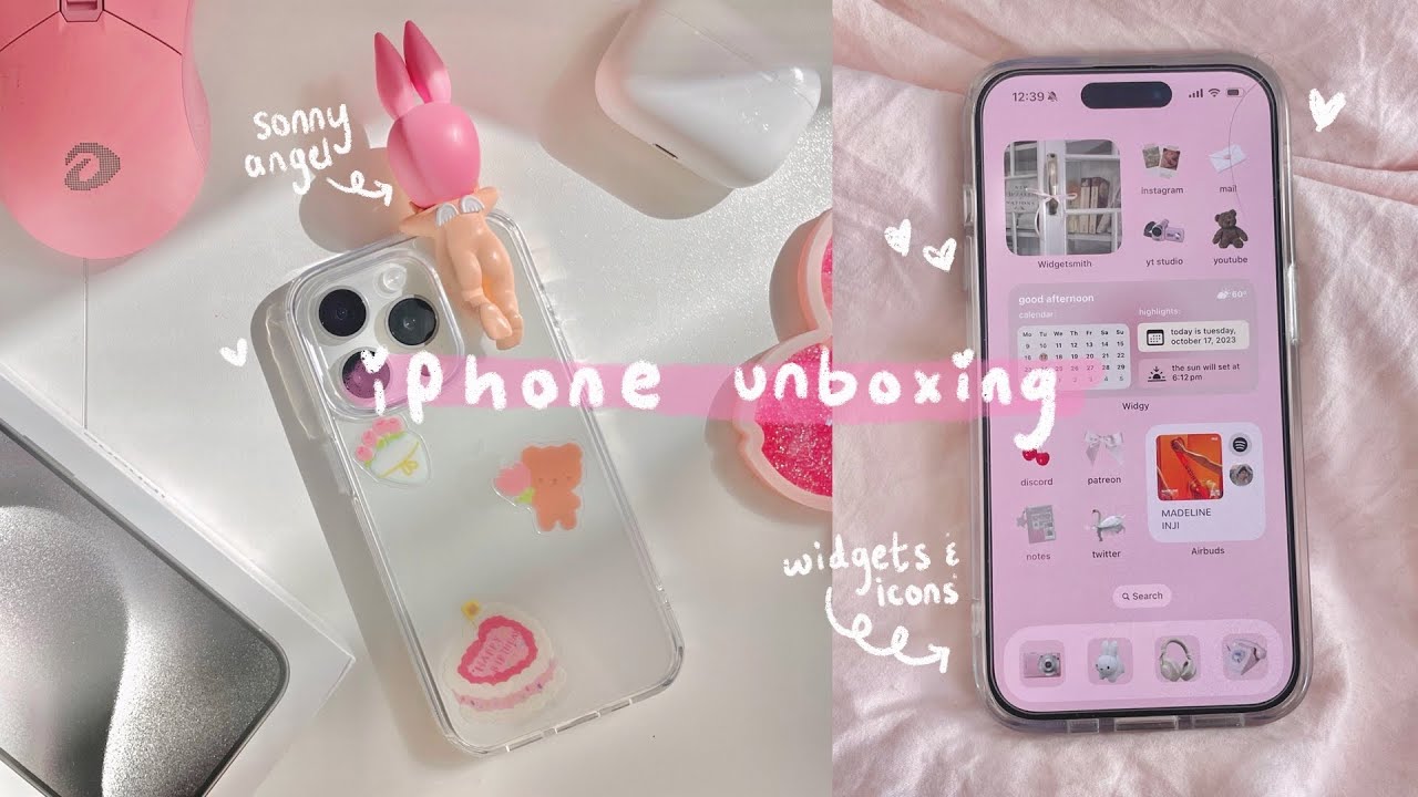 iphone 15 pro unboxing accessories, & aesthetic setup ios 17 (white ...