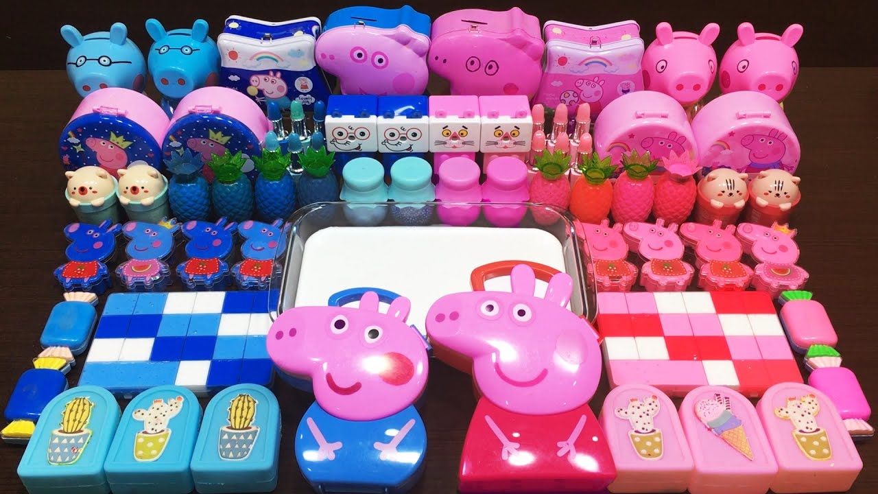 Peppa Pig Slime Pink vs Blue | Mixing Makeup and Glitter into Slime ...