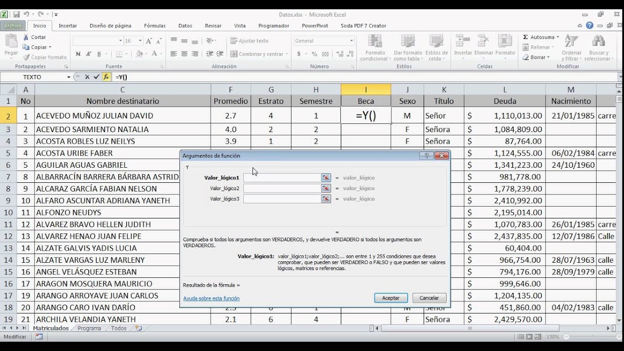Función Lógica Y en Excel - YouTube