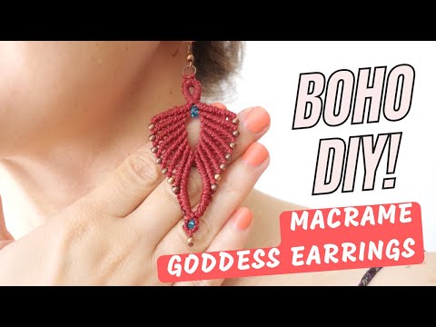 How to make easy goddess macrame earrings with beads [MICRO MACRAME EARRINGS TUTORIAL] - YouTube