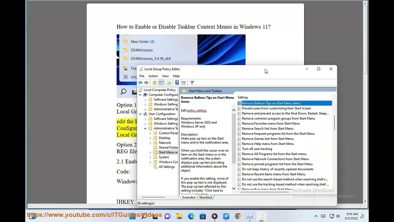 Enable/Disable Taskbar Context Menus in Windows 11 - YouTube