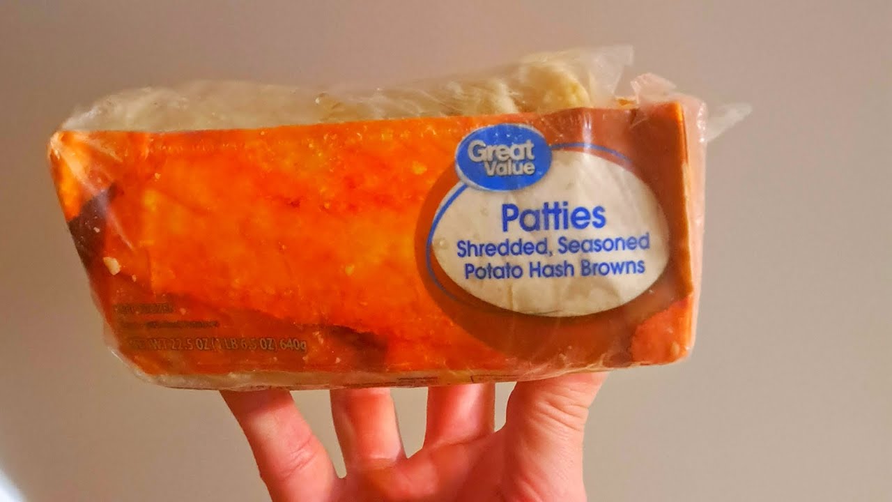 GREAT VALUE PATTIES SHREADED SEASONED POTATOE HASH BROWNS REVIEW - YouTube