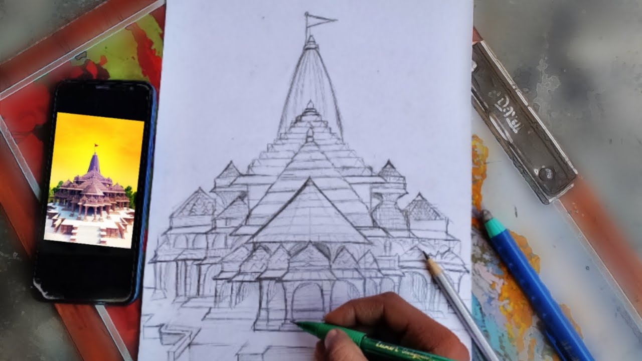 Ram mandir Drawing tutorial part 1/Ram mandir 🚩🚩 - YouTube